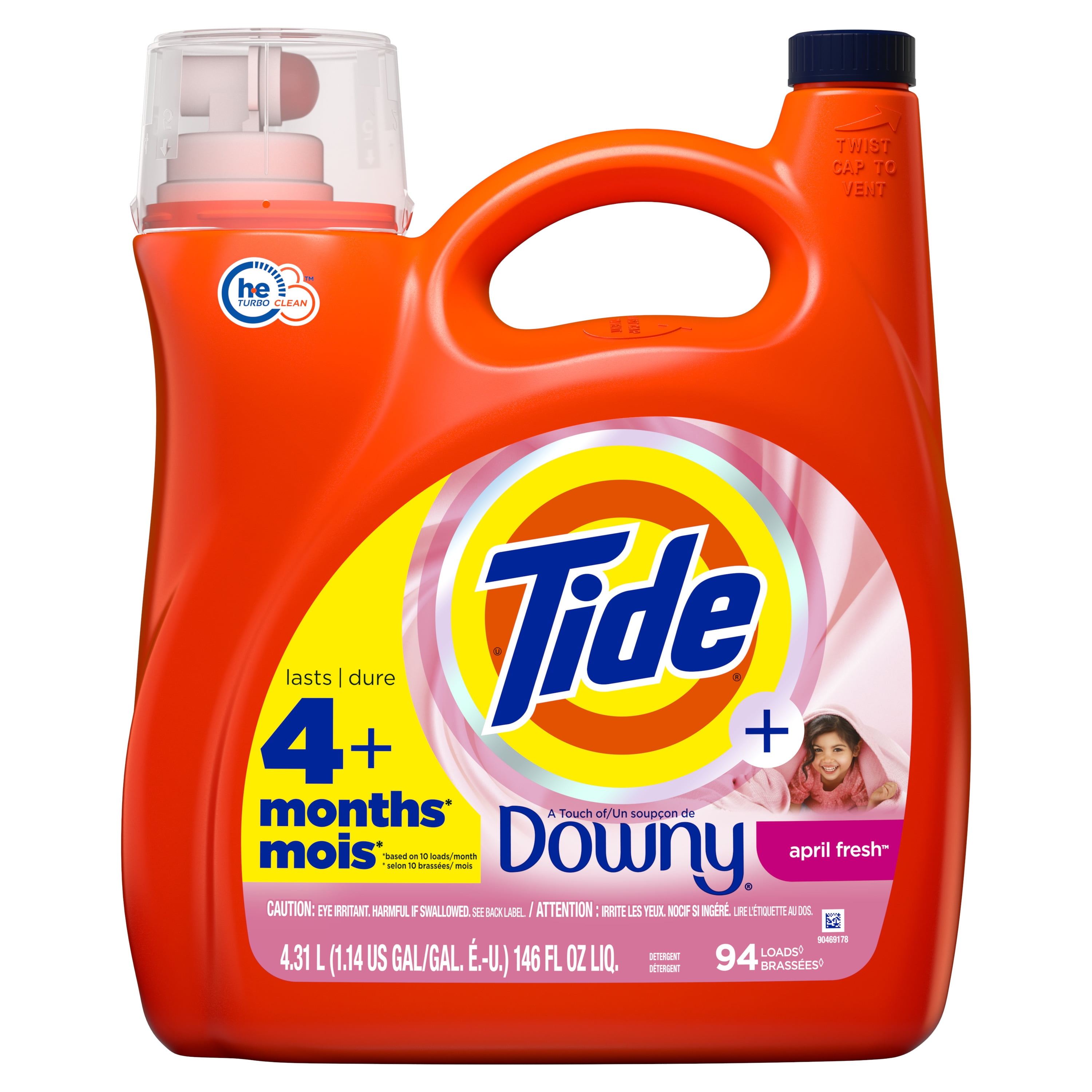 Tide Plus Downy Liquid Laundry Detergent, April Fresh, 146 fl oz, 94 ...