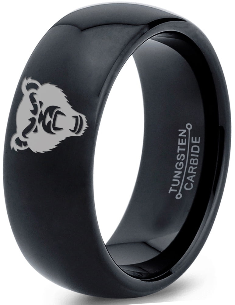 Tungsten Growling Grizzly Black Bear Band Ring 8mm Men Women Comfort ...