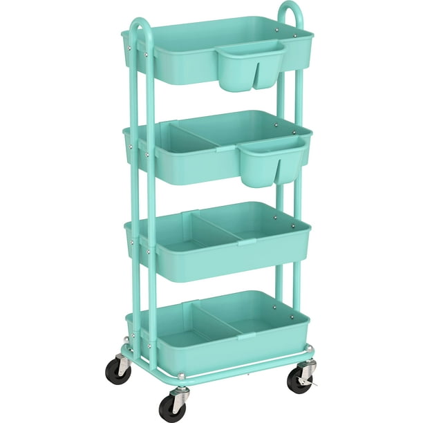 SimpleHouseware 4-Tier Multifunctional Rolling Utility Cart with Basket ...