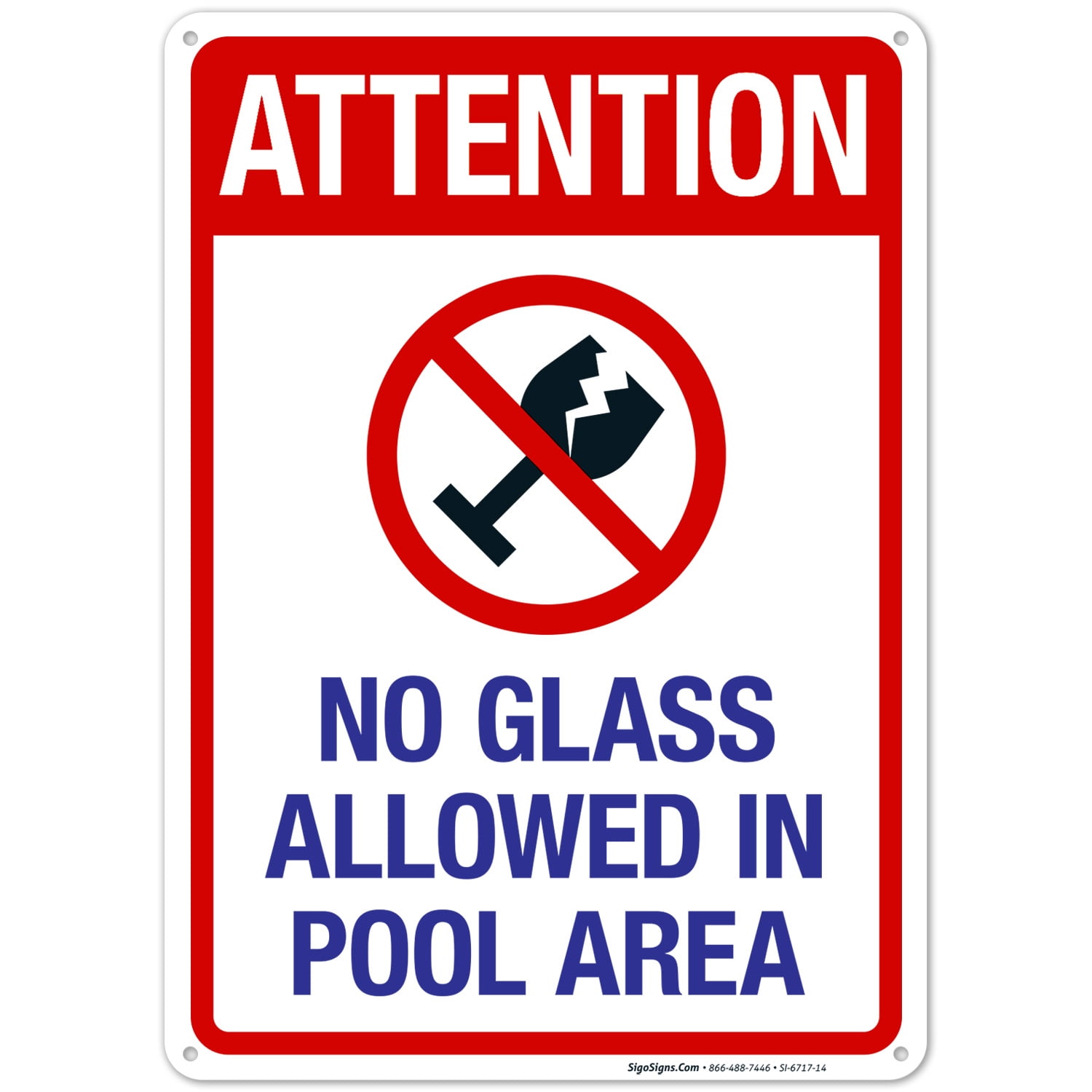 Attention No Glass Allowed In Pool Area Sign, Pool Sign, - Walmart.com