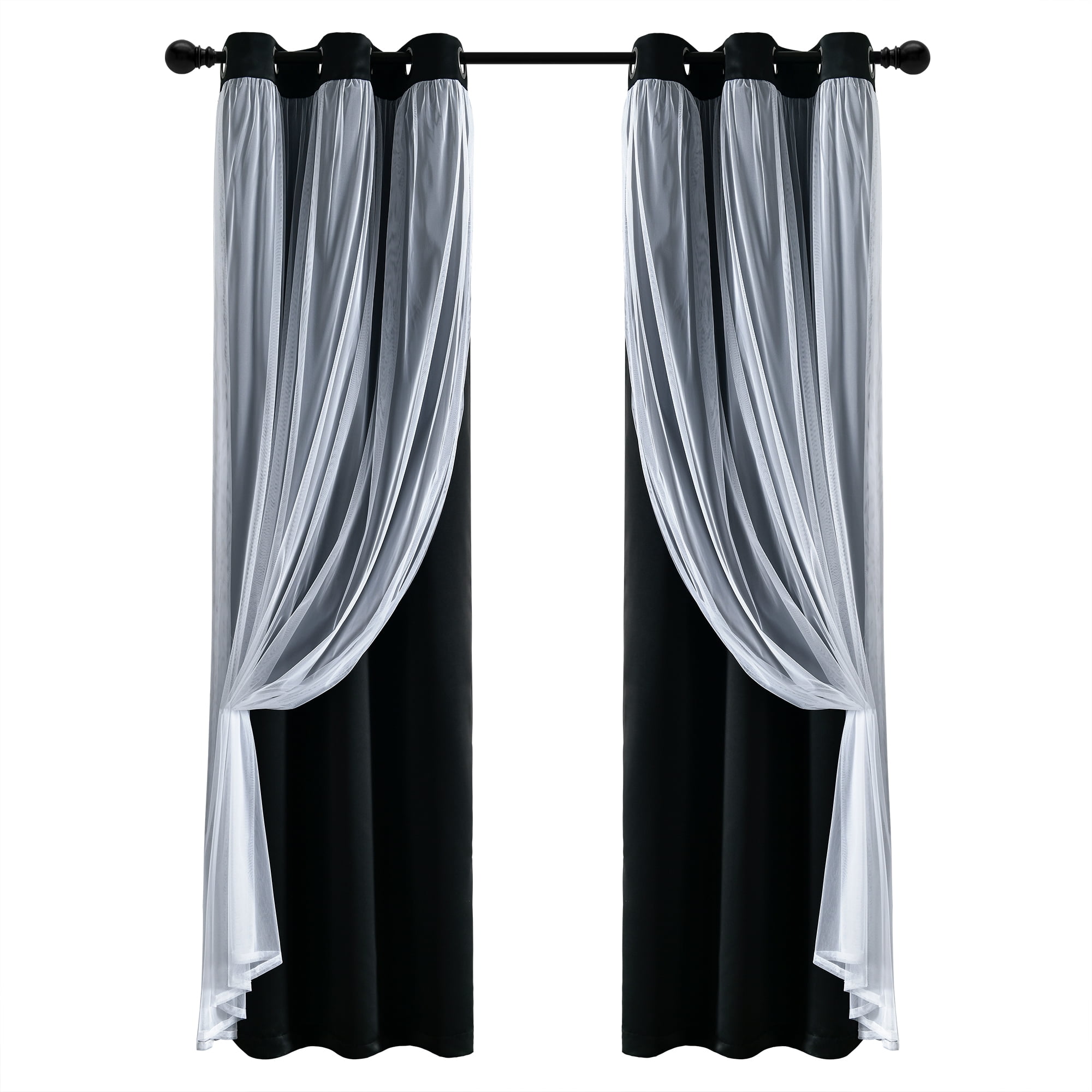 Lush Decor Grommet Sheer Panels With Insulated Blackout Lining Black ...