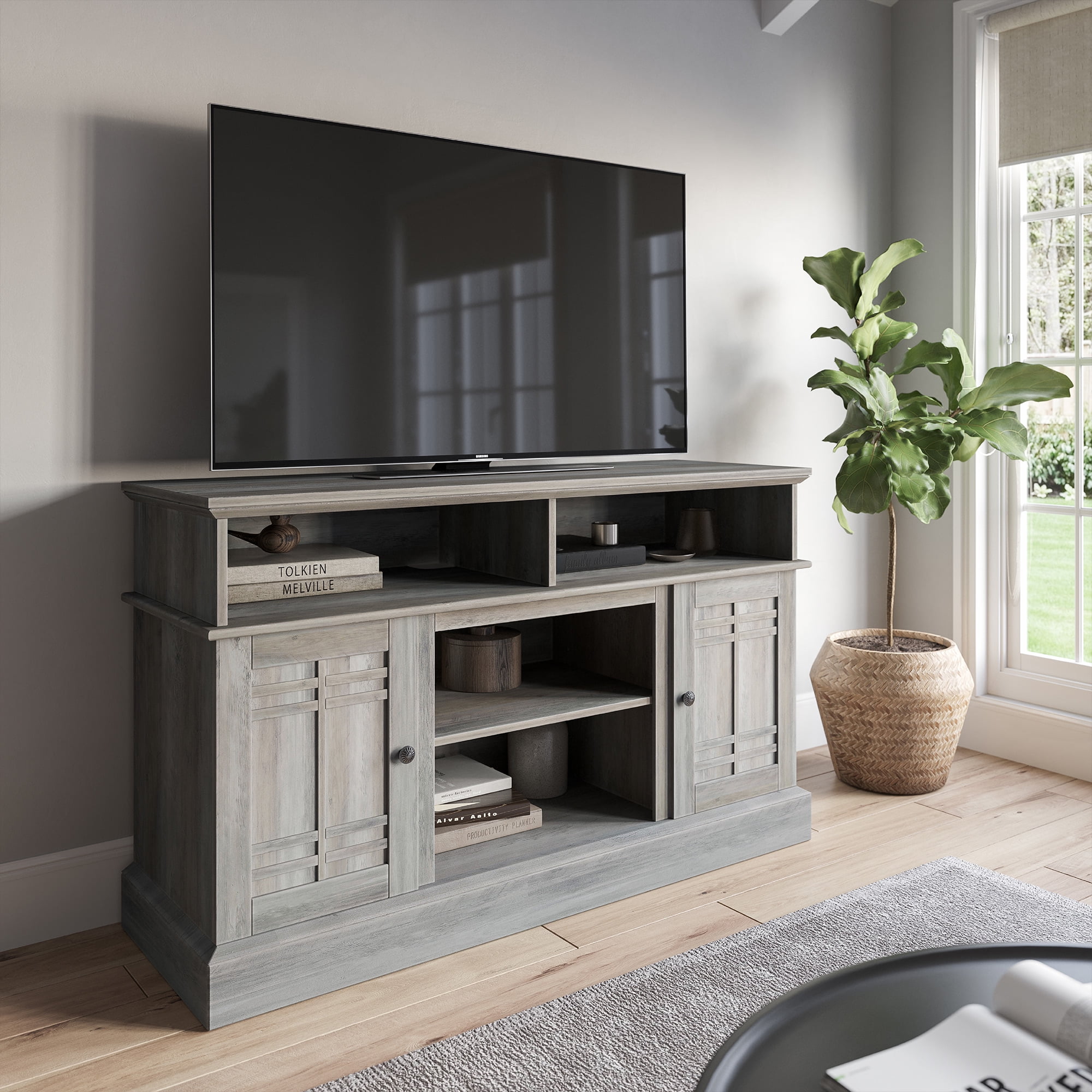 Belleze TV Stand Media Entertainment Center - Norrell (Gray Wash ...