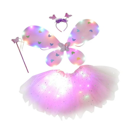 4 Pieces Girls Fairy Costume Set Luminous Tutu Dress Kids Princess ...