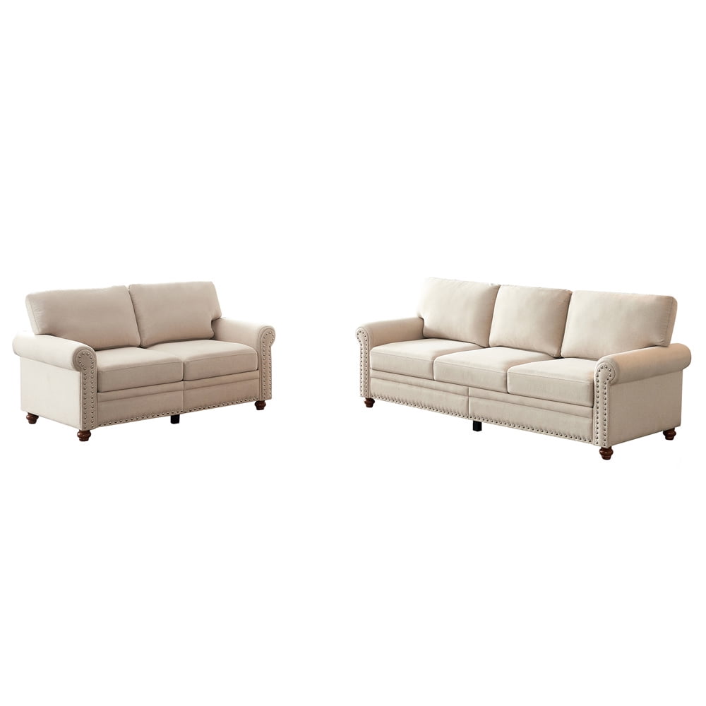 2 PCS Storage Sofa Set, Accent Sofa Set with 2 Seat and 3 Seat, Linen ...