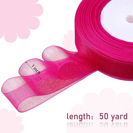 6 Rolls 1 Inch Sheer Chiffon Ribbon Organza Satin Ribbon Transparent ...