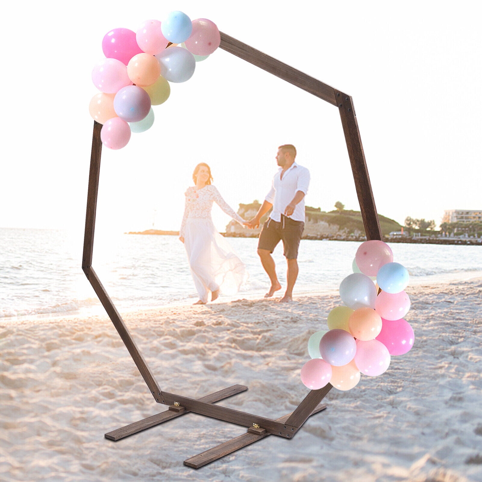 Rustic Wood Heptagon Wedding Arch Thicken Wooden Backdrop Stand for ...