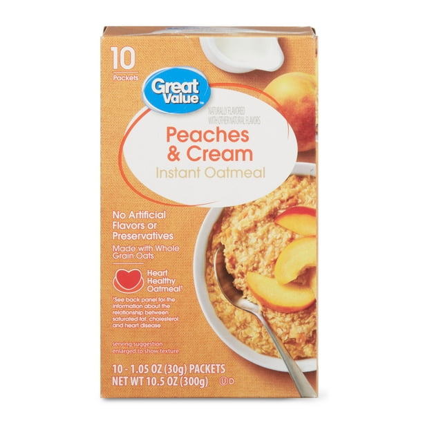 Great Value Peaches & Cream Flavor Instant Oatmeal, 1.23 oz, 10 Packets ...