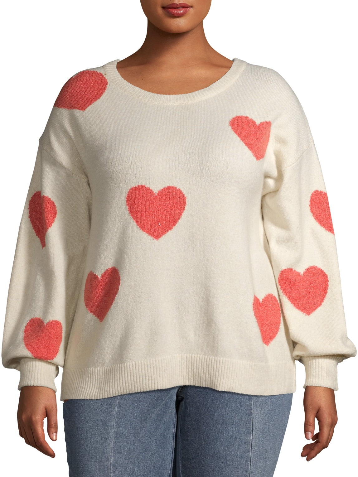 Terra & Sky Women's Plus Size Heart Print Pullover Sweater - Walmart.com