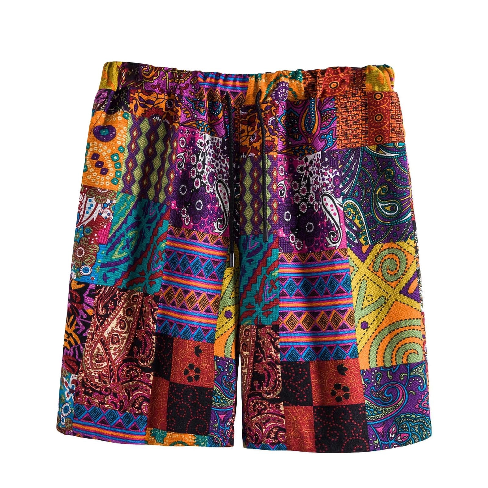 Men Drawstring Cotton and Linen Floral Ethnic Style Stripe Pattern ...