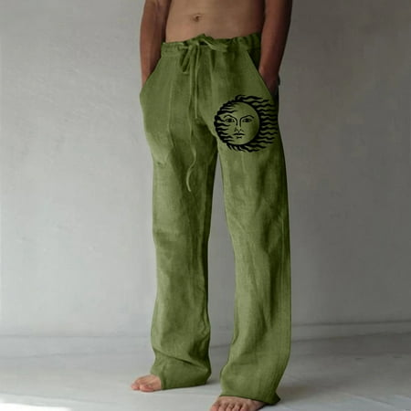 zanvin Pants for Men, Men's Summer Cotton Linen Wide Leg Pants Printed ...