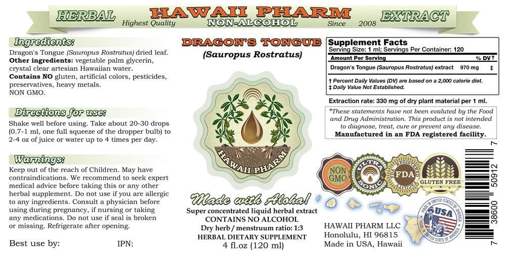 Buy Dragon's Tongue (Sauropus Rostratus) Glycerite, Organic Dried Leaf ...