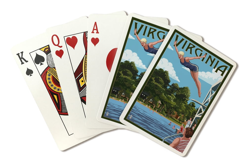 Virginia, Woman Diving and Lake, Lantern Press, Premium Playing Cards ...