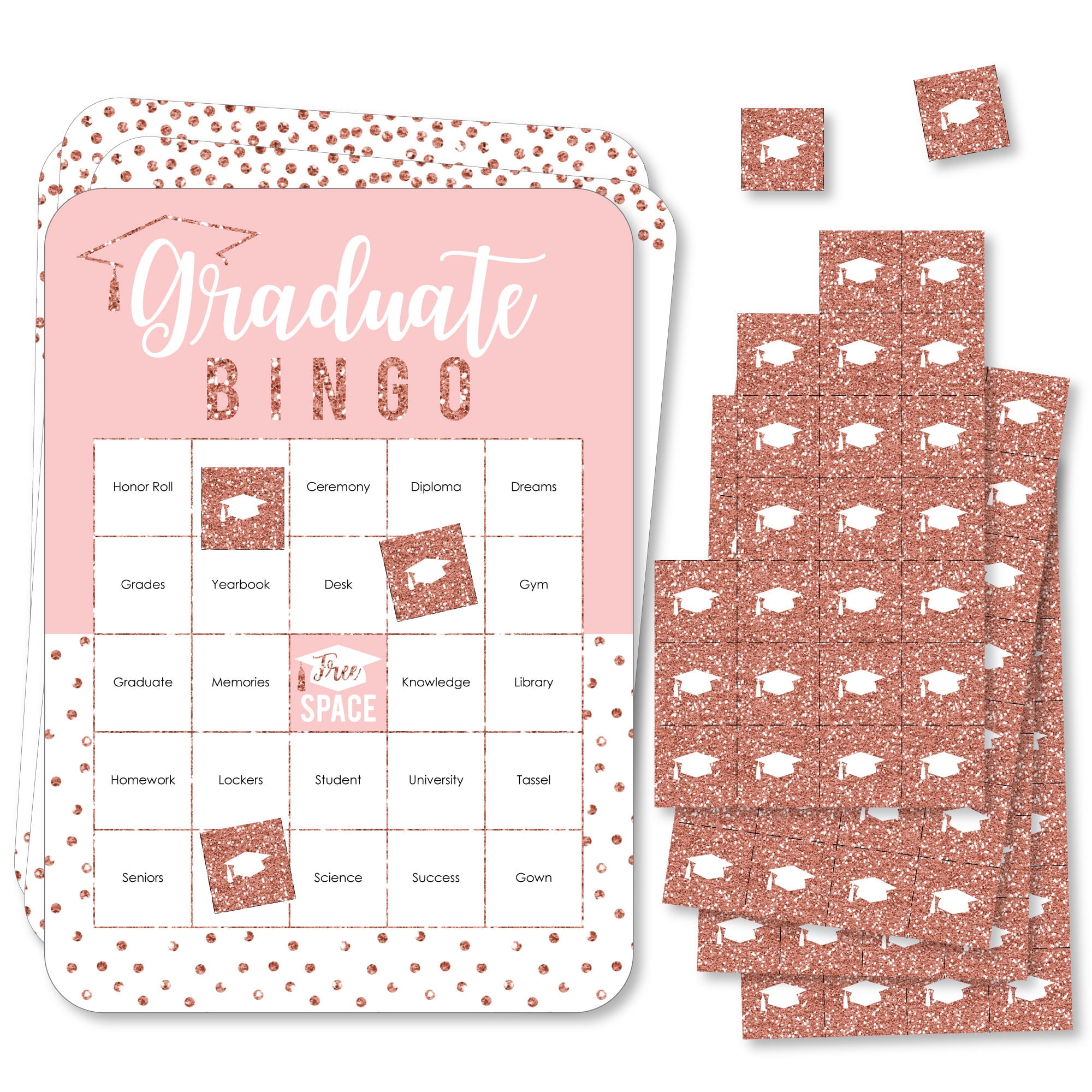 Big Dot of Happiness Rose Gold Grad - Bingo Cards and Markers ...