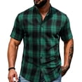 hoksml Men's Stand Collar Plaid Short Sleeve Button Shirt, Regular Fit ...