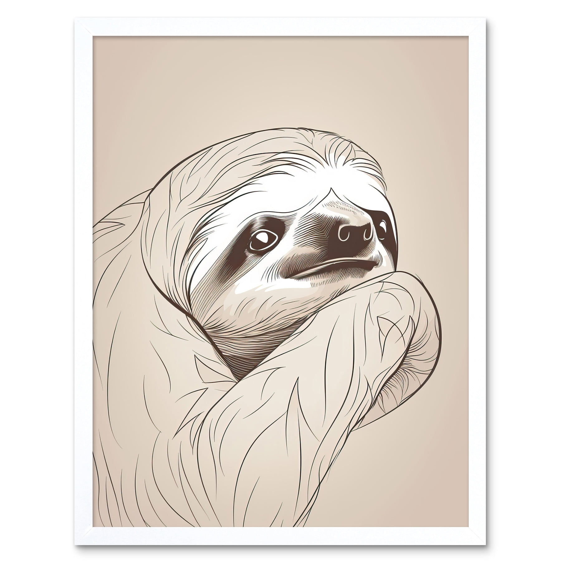 Sloth Line Drawing Illustration with Highlights Art Print Framed Poster ...