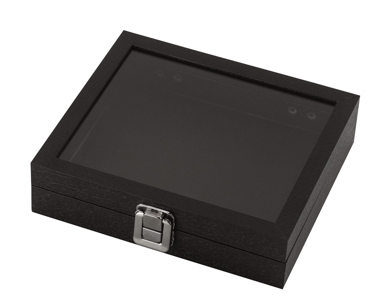 Small Black Faux Leather Glass Top Jewelry Box (8¼"L x 7¼"W x 1¾"H ...