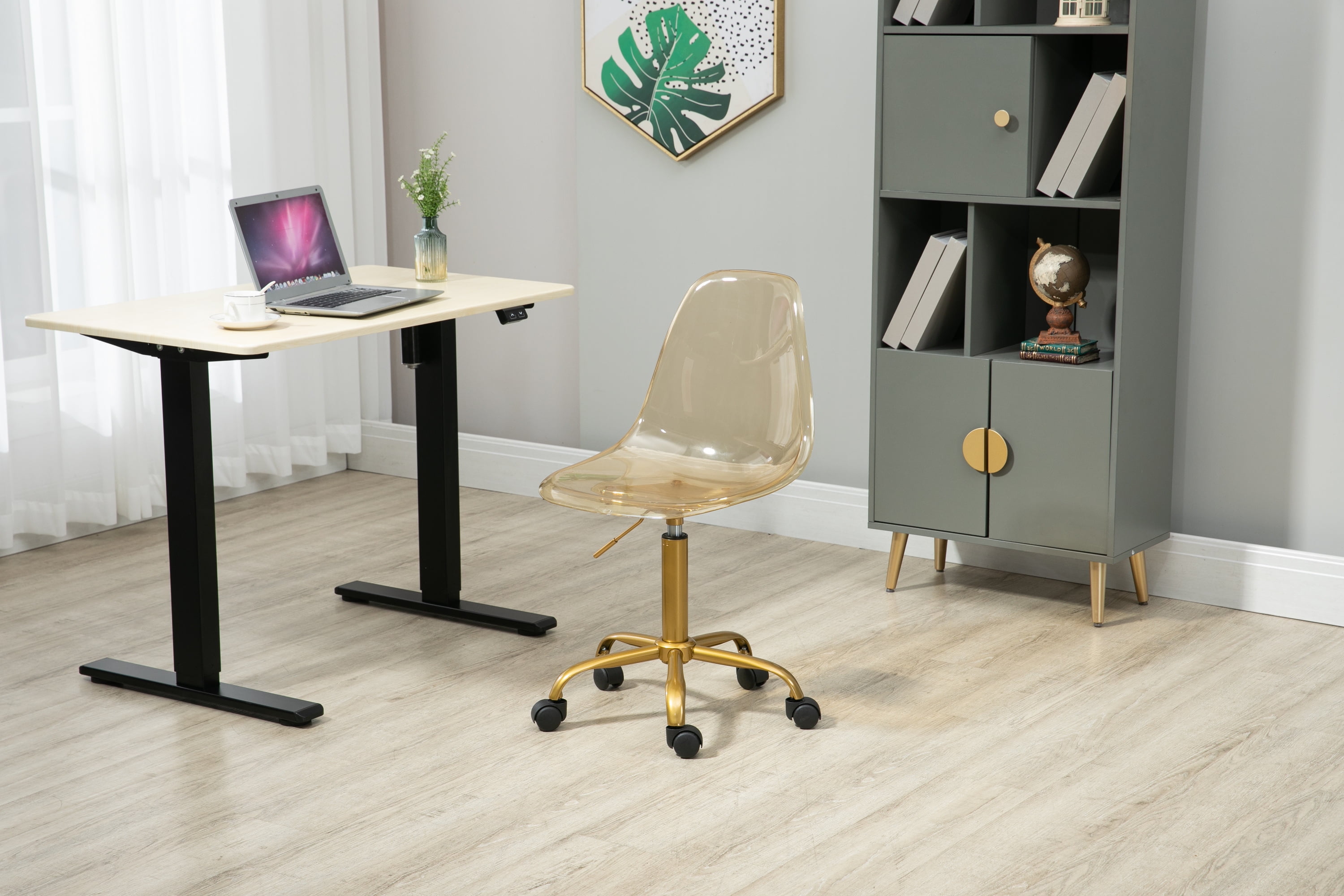 Luccalily Clear Acrylic Rolling Chair,Modern Small Cute Armless Vanity ...