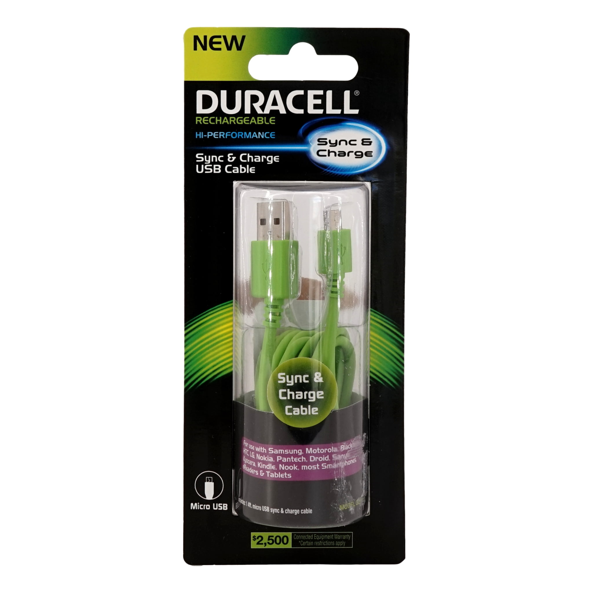 Duracell Sync and Charge Micro USB Cable - (4 ft) Green Compatible with ...