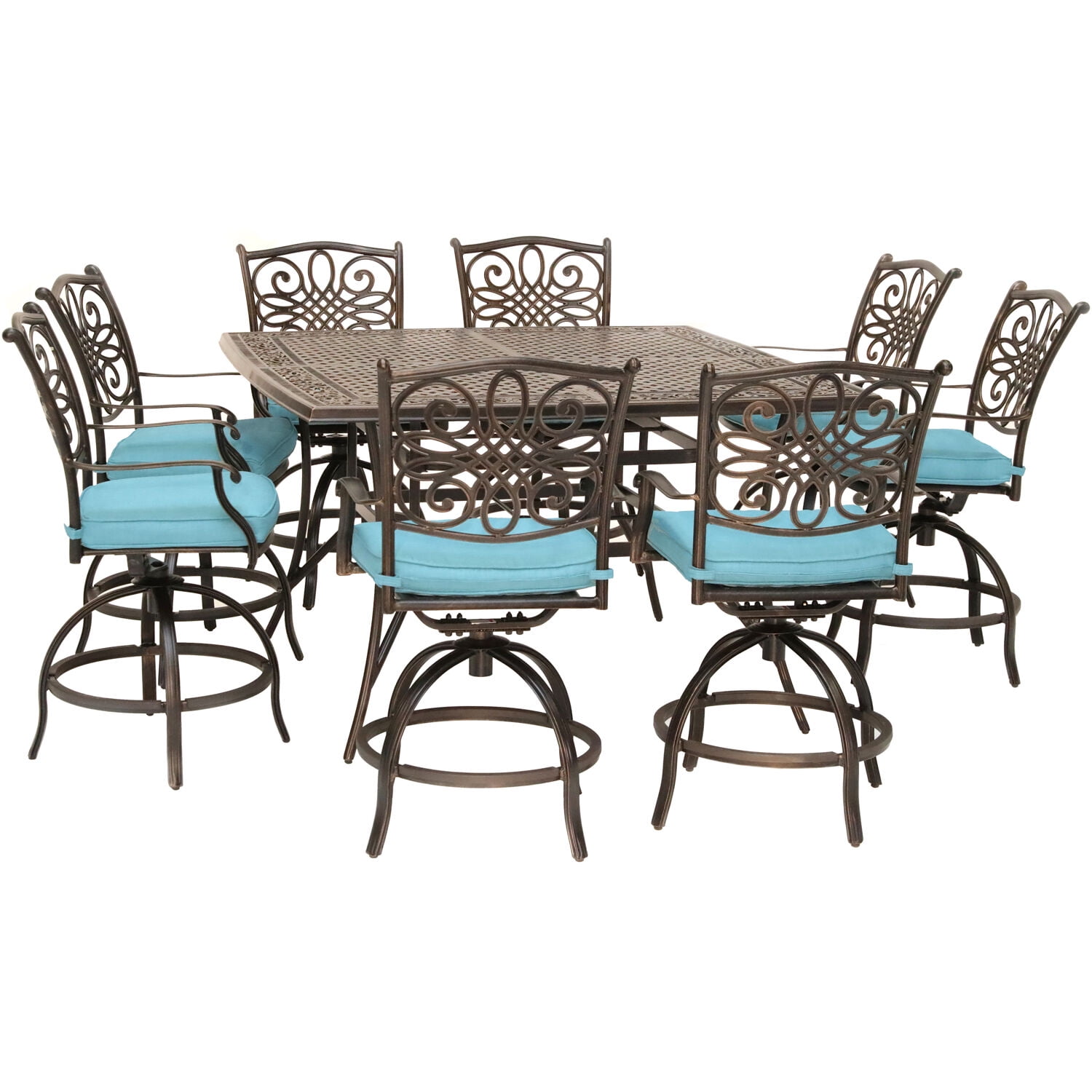 Hanover Traditions 9-Piece High-Dining Set in Blue with 8 Swivel Chairs ...
