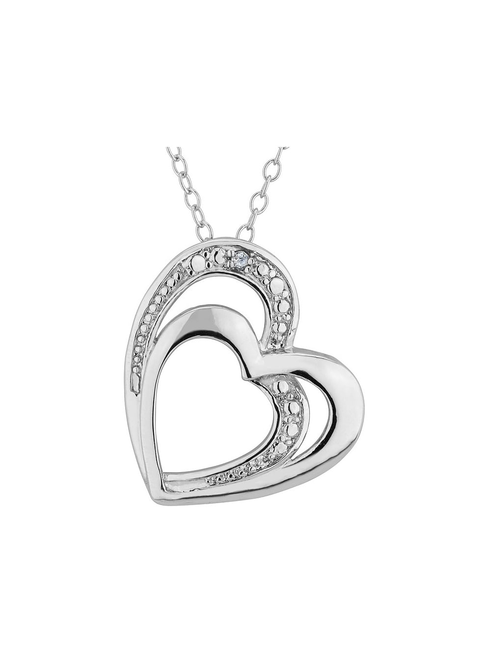 Sterling Silver Double Heart Pendant Necklace with Diamond Accent with ...