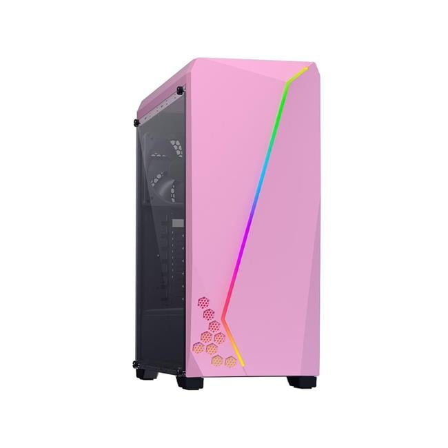 DIYPC S2-PINK-RGB Steel & Tempered Glass ATX Mid Tower Computer Case ...