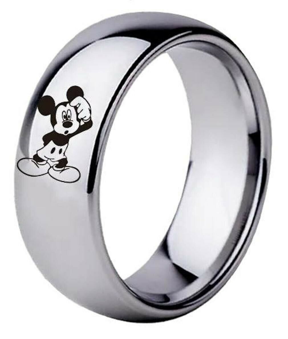 Mickey Mouse Cartoon Character Silvertone Stainless Steel Band Ring ...