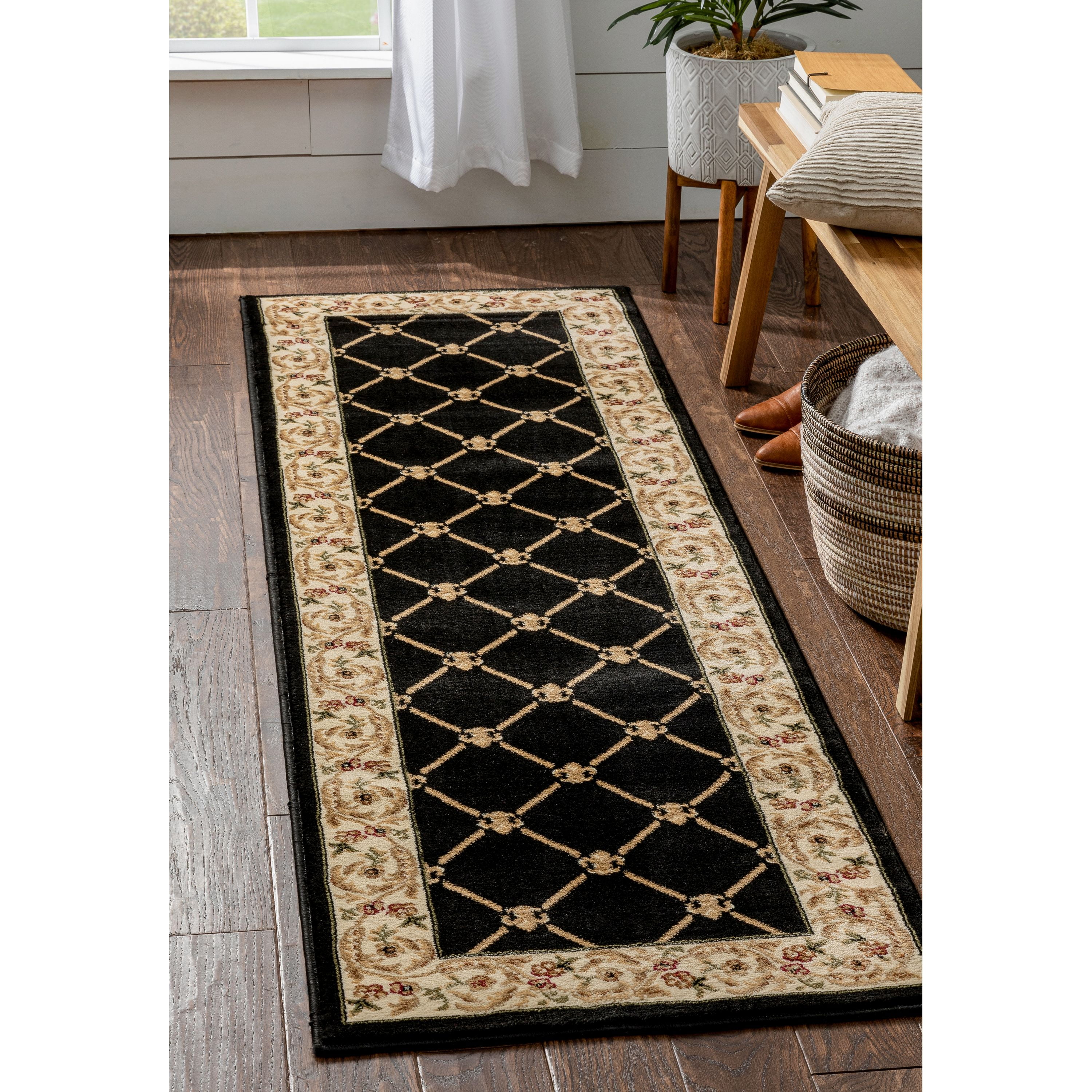 Patrician Trellis Black French European Formal Traditional 3x12 (2'7" x ...