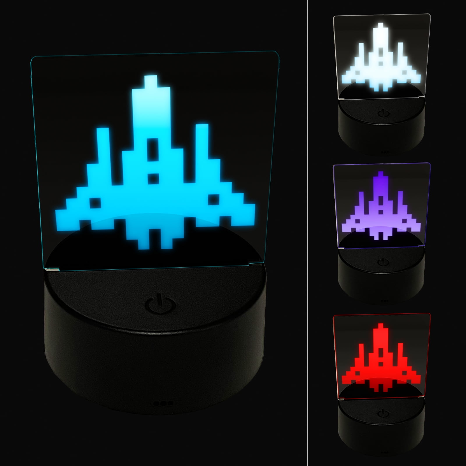 Retro Invaders from Space Rocket Ship LED Night Light Sign 3D Illusion ...