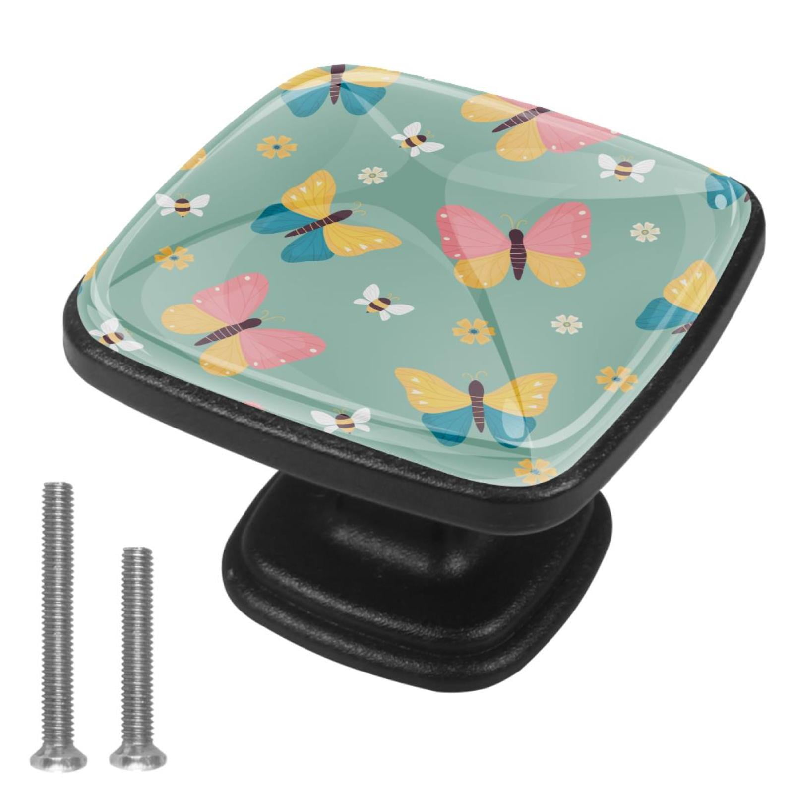 4 Pcs Cabinet Handle Drawer Pulls Butterfly Knobs with Screws Square ...