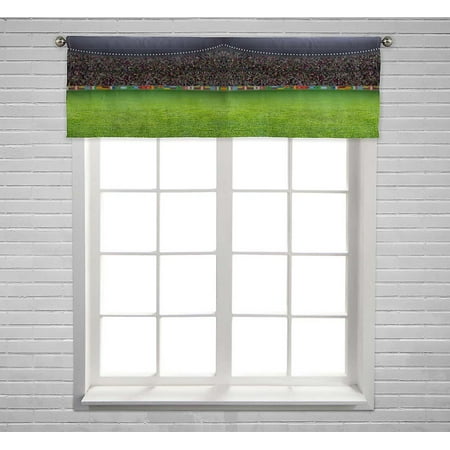 Green Soccer Stadium Illuminated Field Arena In Night Window Curtain ...