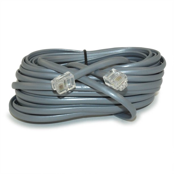 14Ft RJ11 Modular Telephone Cable, (6P4C), 4 Conductor/2 Lines Reverse ...