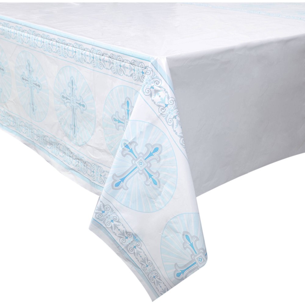 Radiant Cross Religious Plastic Table Cover, 84 x 54 in, Blue, 1ct ...