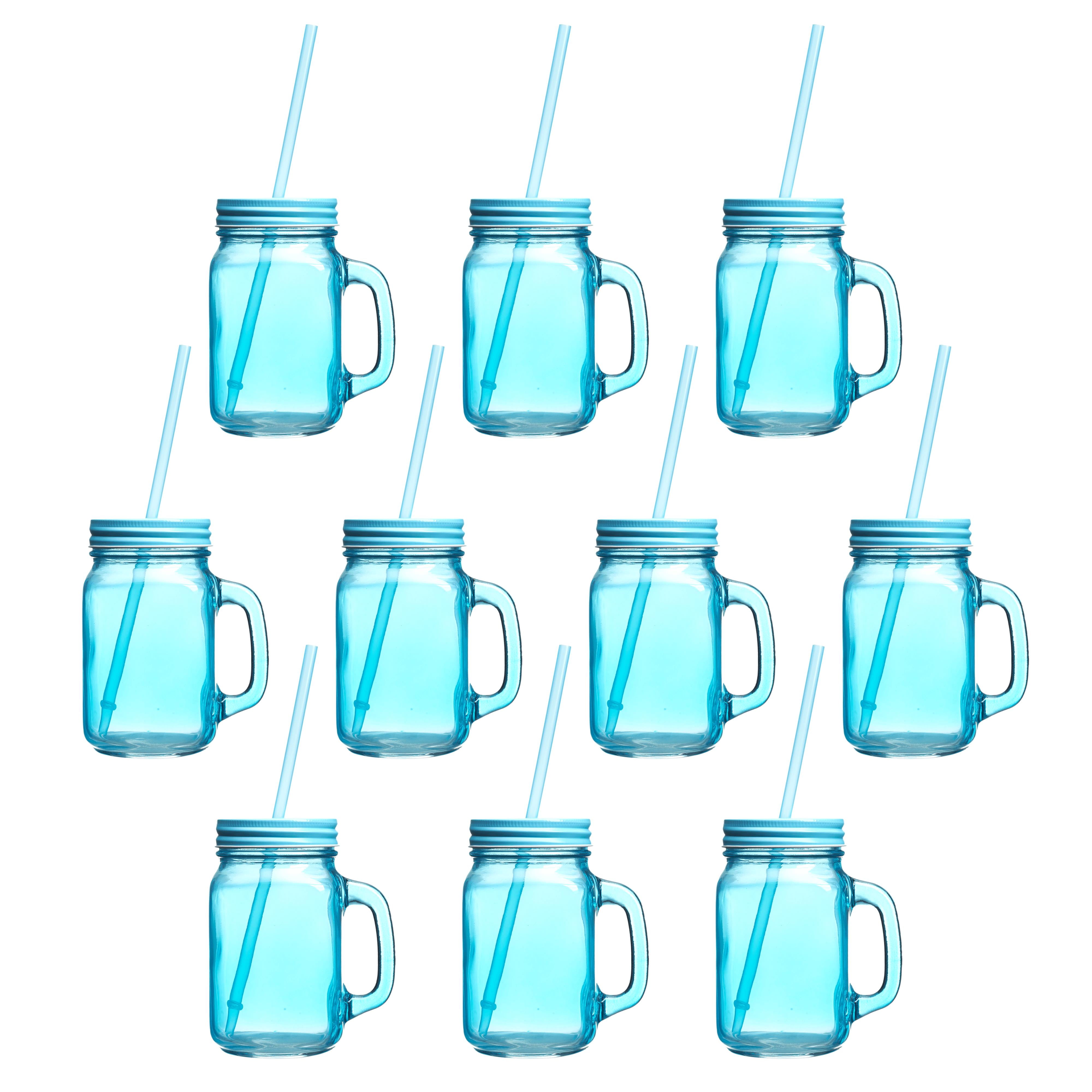 15 oz. Colored Mason Jars with Straw - 10 pack - Blue - Walmart.com