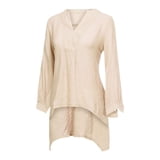 JGGSPWM Women's Linen Blouse V-neck Tunic 3/4 Sleeve Shirts Solid High ...