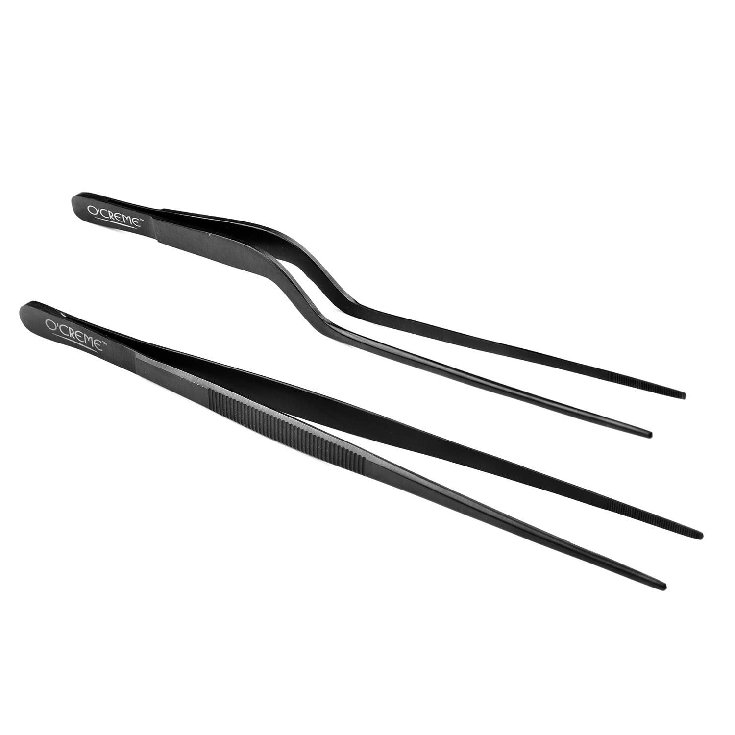 O'Creme Culinary Stainless Steel Tweezer Tongs Set of 2 - One 10 Inch ...