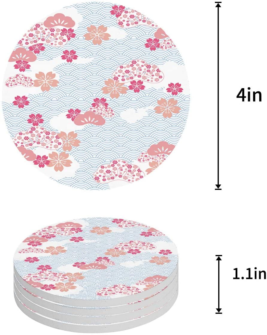 FMSHPON Pink Cherry Blossom Set of 6 Round Coaster for Drinks ...