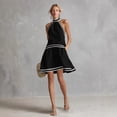 2026 New Women's Black Halter Neck A-Line Mini Dress with White Trim ...