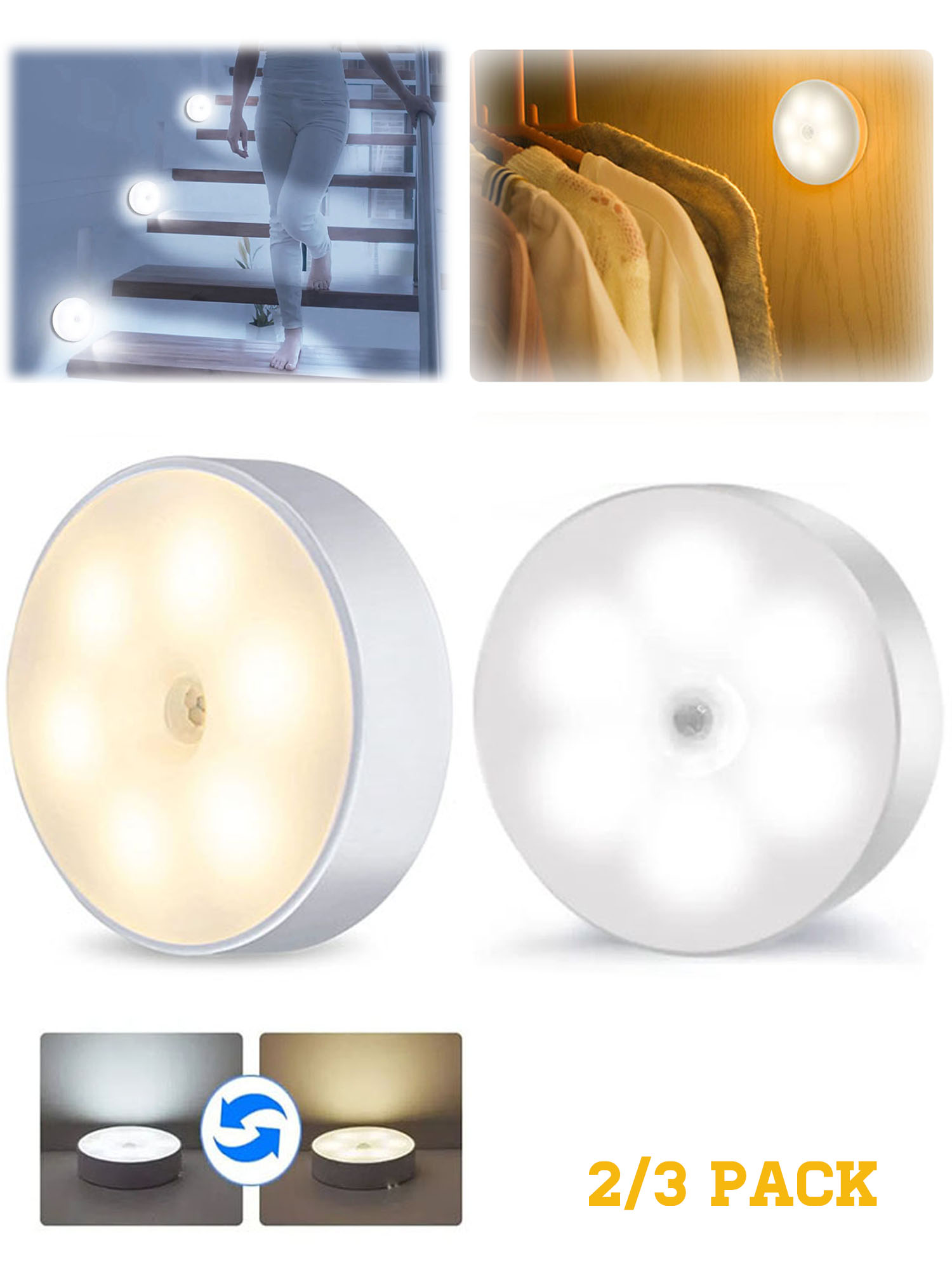 KBOOK LED Motion Sensor Puck Light,Wireless Battery-Powered LED Night ...