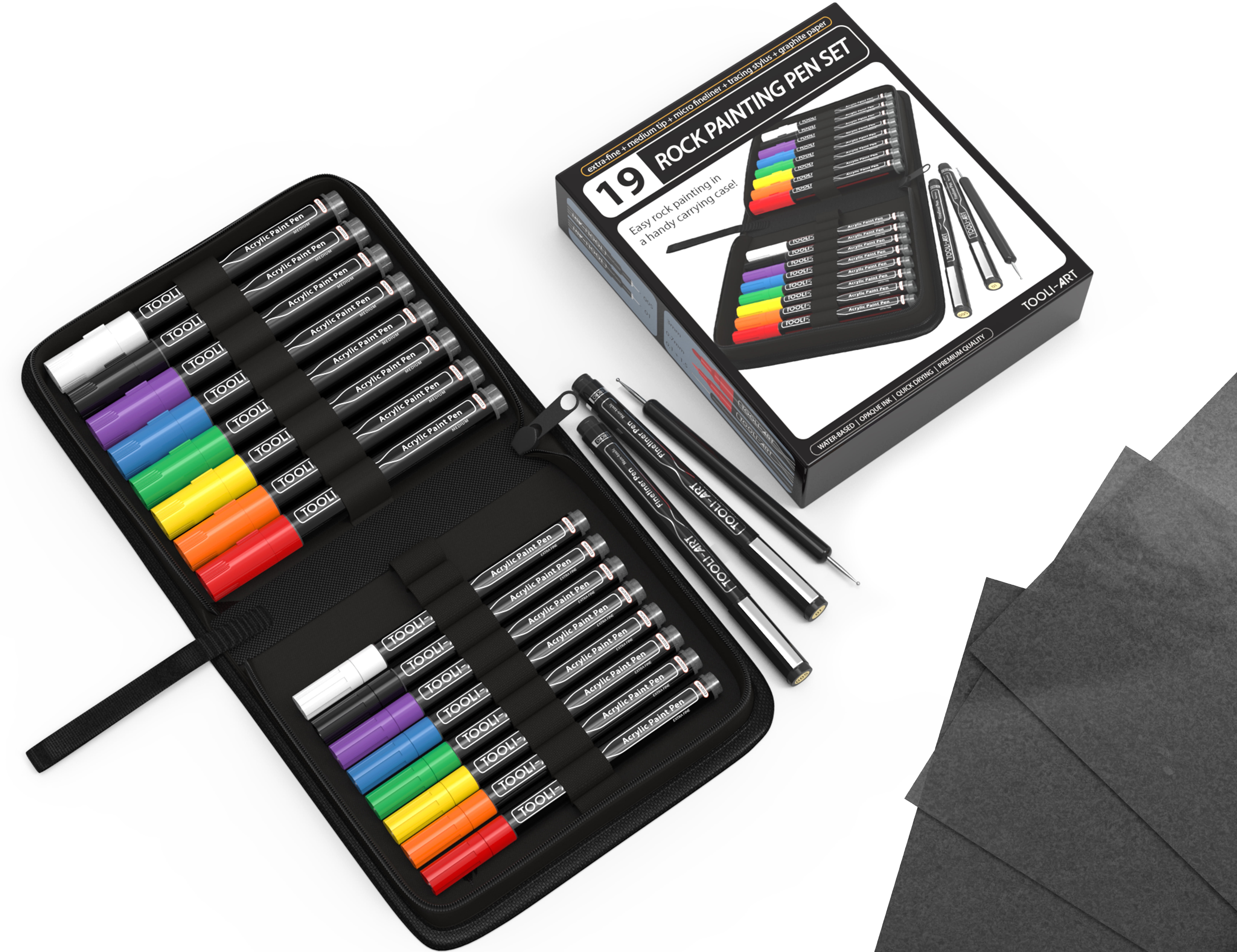 Tooli-Art Rock Painting Starter Pen Set In Zipper Case 16 Multicolor ...