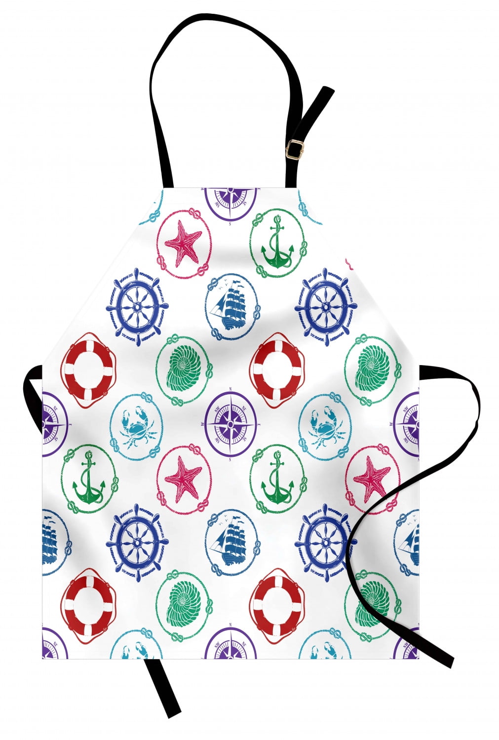 Ships Wheel Apron Marine Pattern with Anchor Wheel Compass Lifebuoy ...