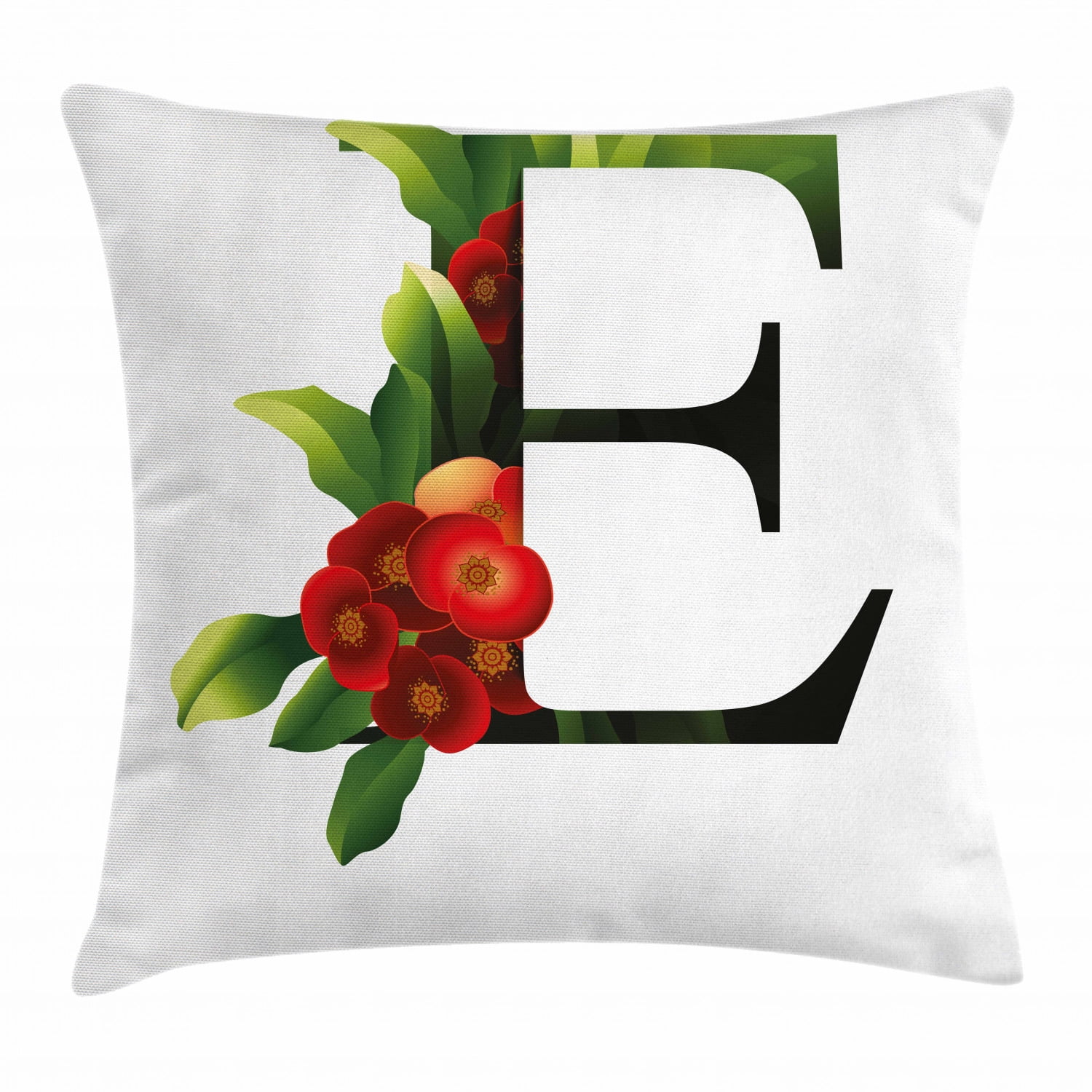 Letter E Throw Pillow Cushion Cover, Alphabet with Euphorbia Milii ...