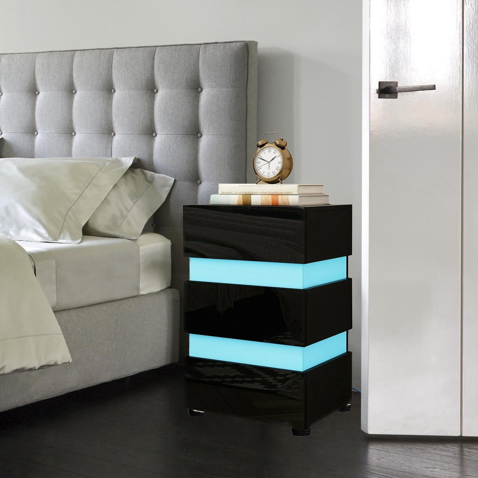 Bedside Tables Bedroom Furniture Furniture LEMROE USB LED Bedside Table ...