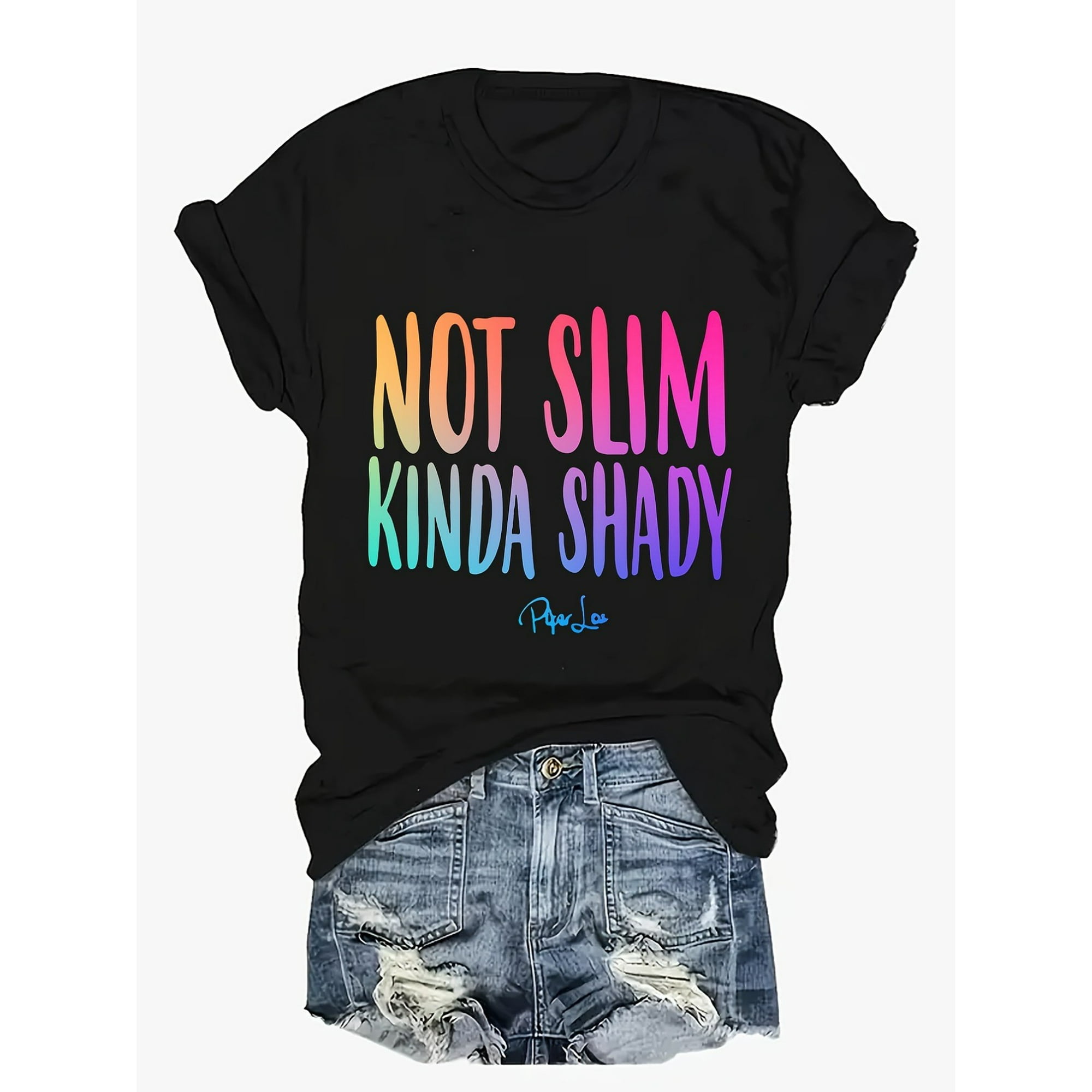 Click here for Generic Plus Size Not Slim Kinda Shady Print T-Shi... prices