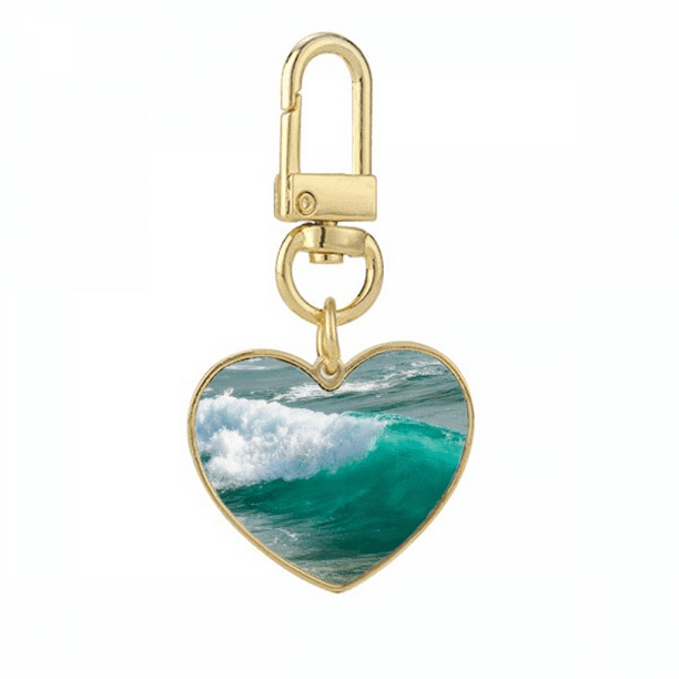 Spray Water Sea Wave Science Nature Picture Gold Heart Keychain Metal ...