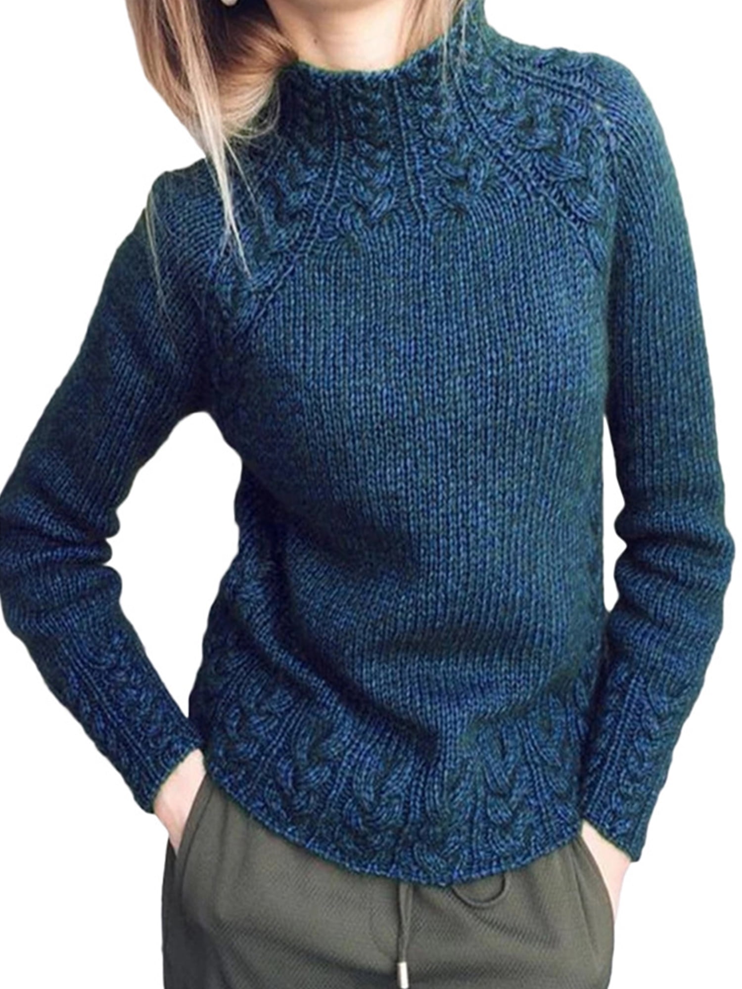 Capreze Women's Long Cozy Winter Warm High Neck Cable Knitted Pullover ...