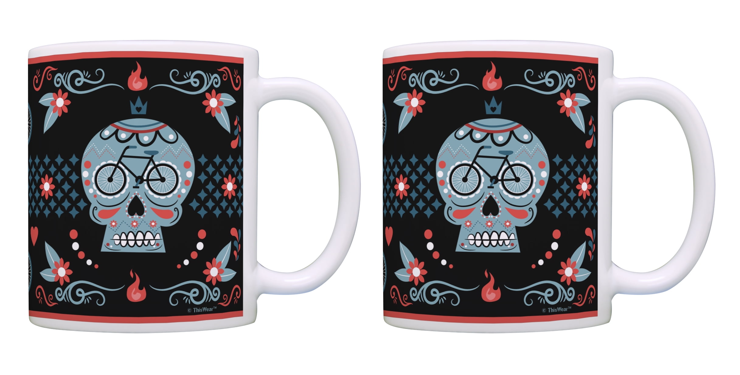 ThisWear Bicycle Coffee Mug Set Sugar Skull Bike Mug Bike Themed Gifts ...