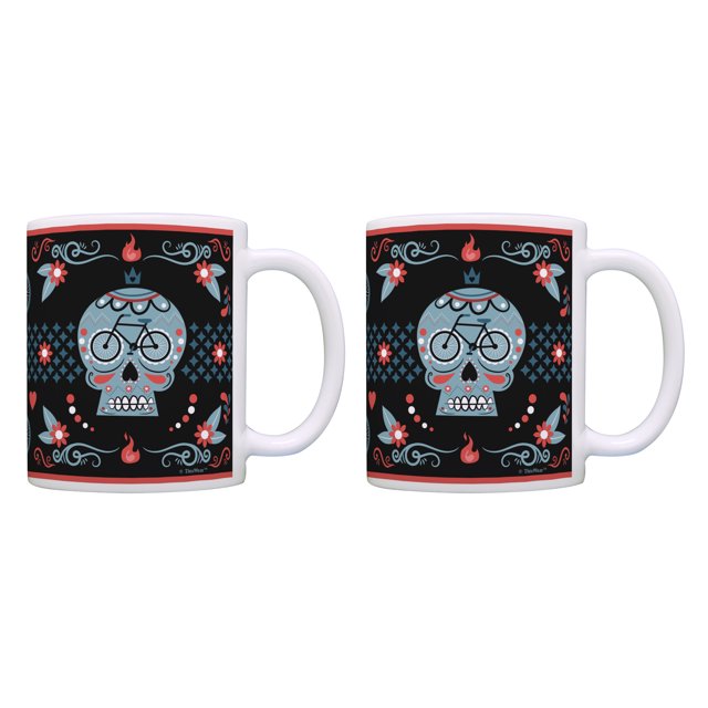 ThisWear Bicycle Coffee Mug Set Sugar Skull Bike Mug Bike Themed Gifts ...