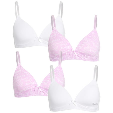 bebe Girls' Training Bra - 4 Pack Soft Microfiber Molded Bra (A Cup/B ...