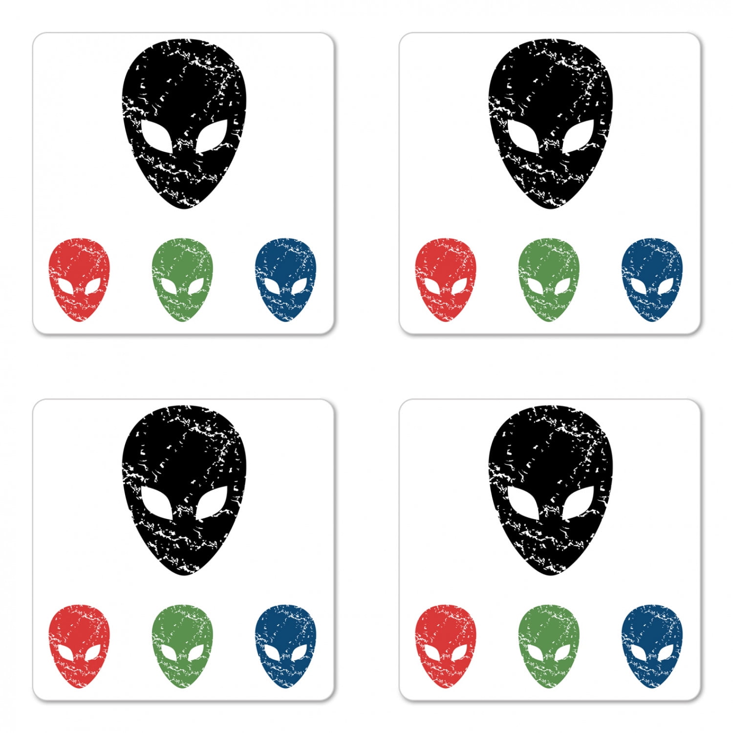 Outer Space Coaster Set of 4, Grunge Illustration of a Surreal Alien ...