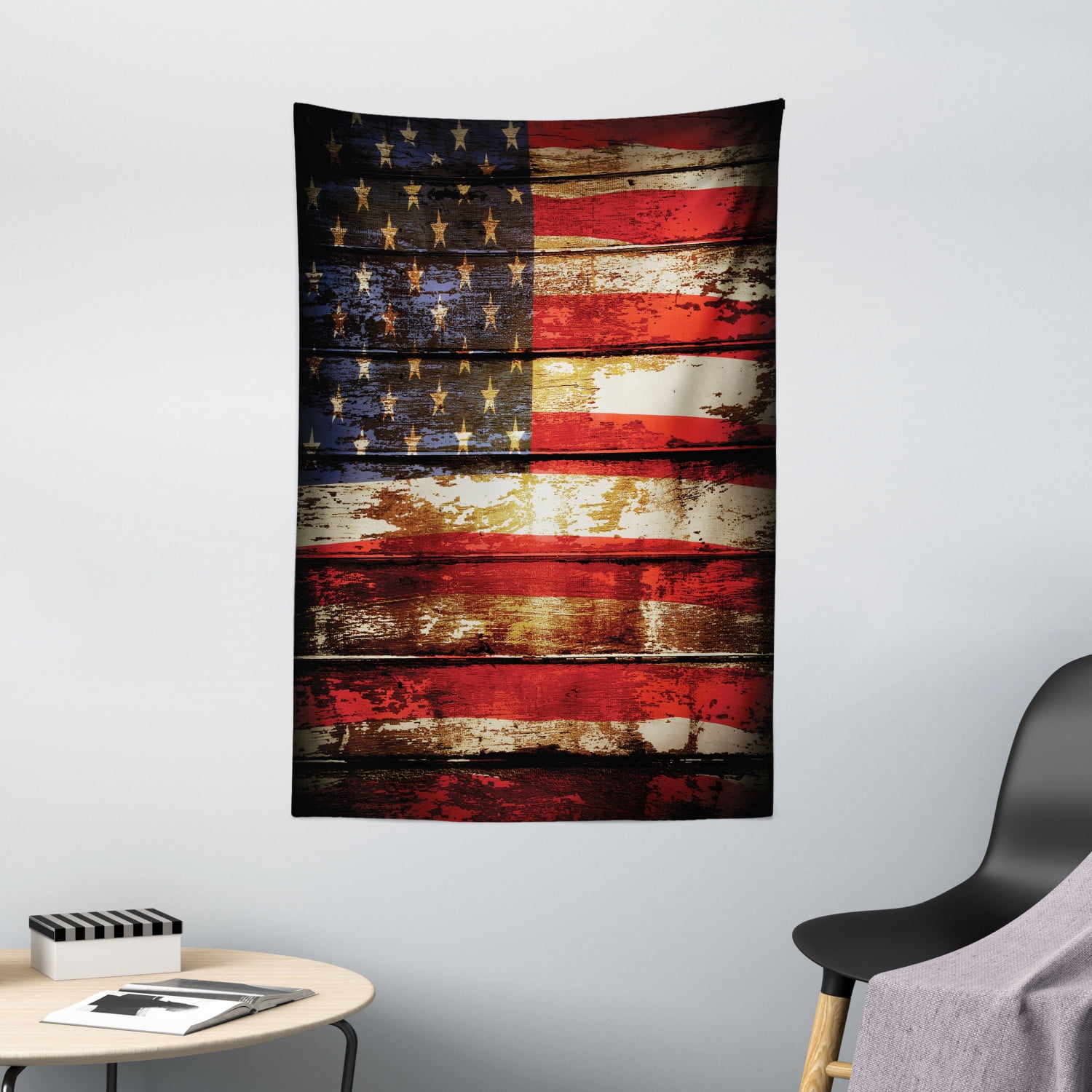 American Flag Tapestry, Us Symbolism over Old Rusty Tones Weathered ...